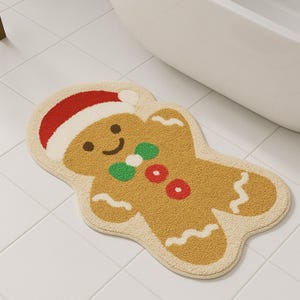 Christmas Bath Rug Gingerbread Man Bathroom Décor | Cute Xmas Bathroom ...