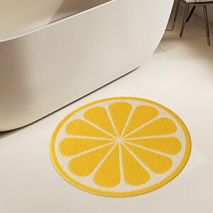Lemon Bath Mat Yellow Fruit Bathroom Décor Soft Absorbent Microfiber ...
