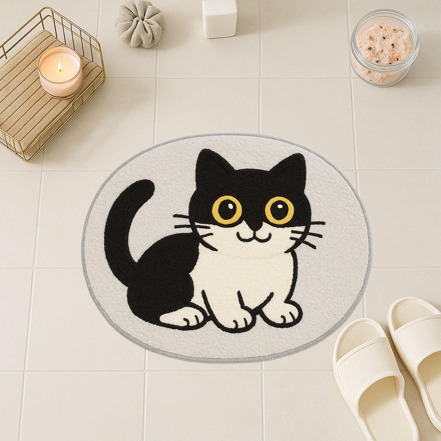 Cute Cat Bath Mat, Black White Bathroom Rugs Soft and Fluffy, Water ...