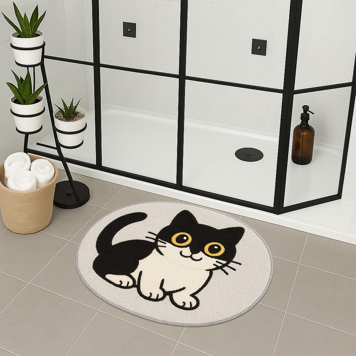 Cute Cat Bath Mat, Black White Bathroom Rugs Soft and Fluffy, Water ...
