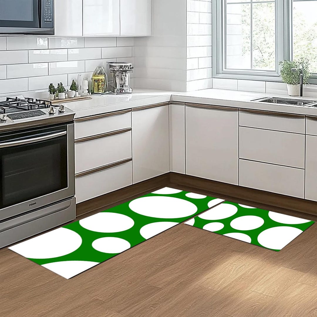 Dots Green Kitchen Mat Anti-fatigue Non-slip Rug for Kitchen Dining ...
