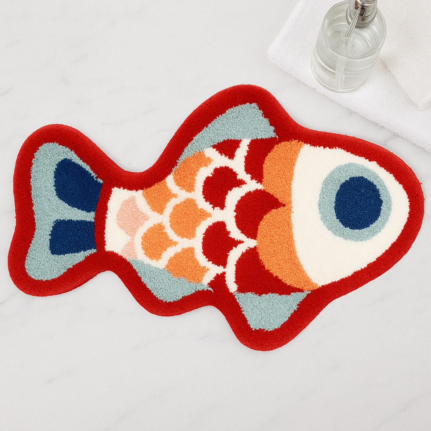 Cute Fish Bath Mat for Bathroom Décor Soft Absorbent Microfiber Bathtub ...