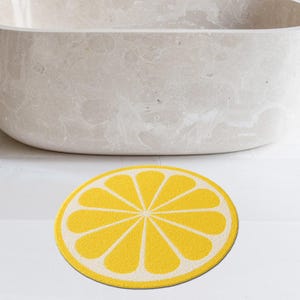 Lemon Bath Mat Yellow Fruit Bathroom Décor Soft Absorbent Microfiber ...