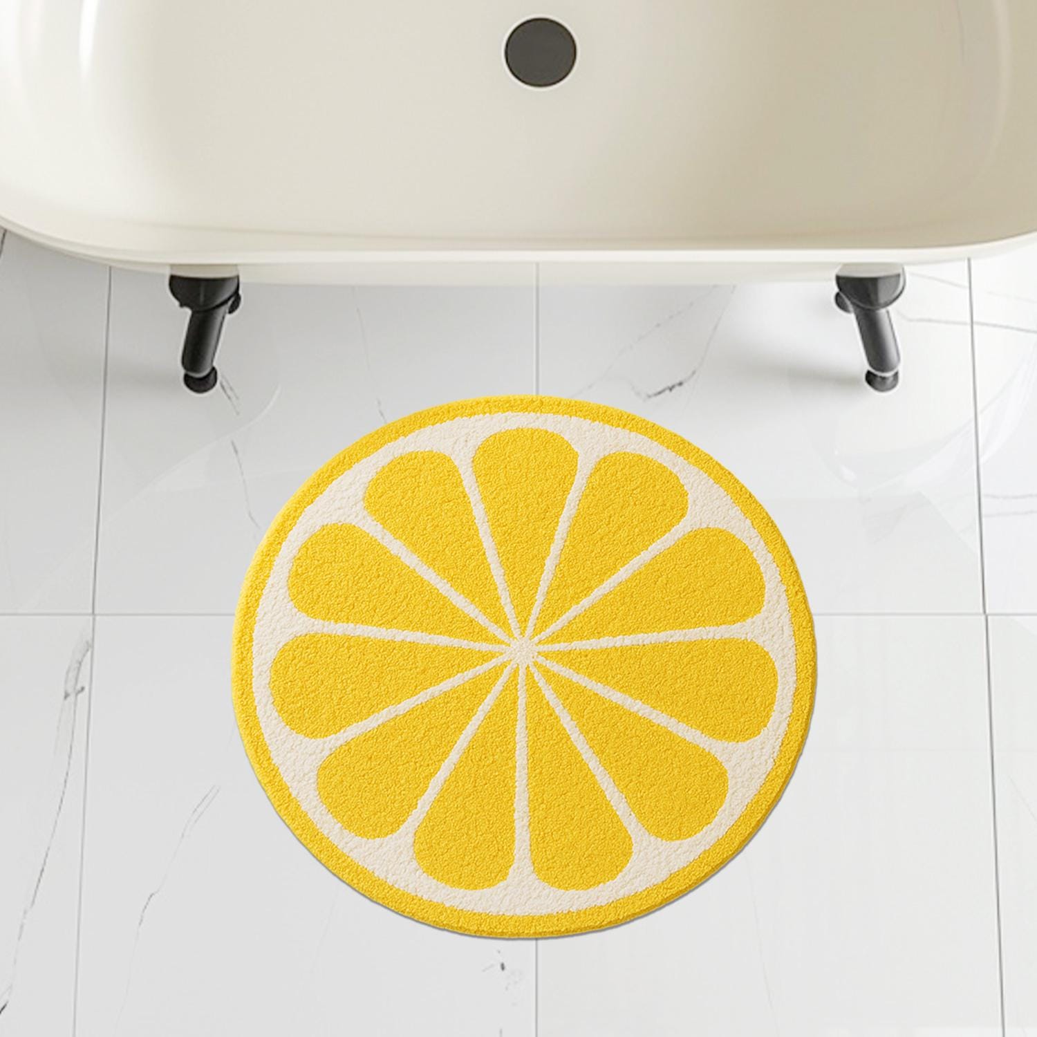 Lemon Bath Mat Yellow Fruit Bathroom Décor Soft Absorbent Microfiber ...
