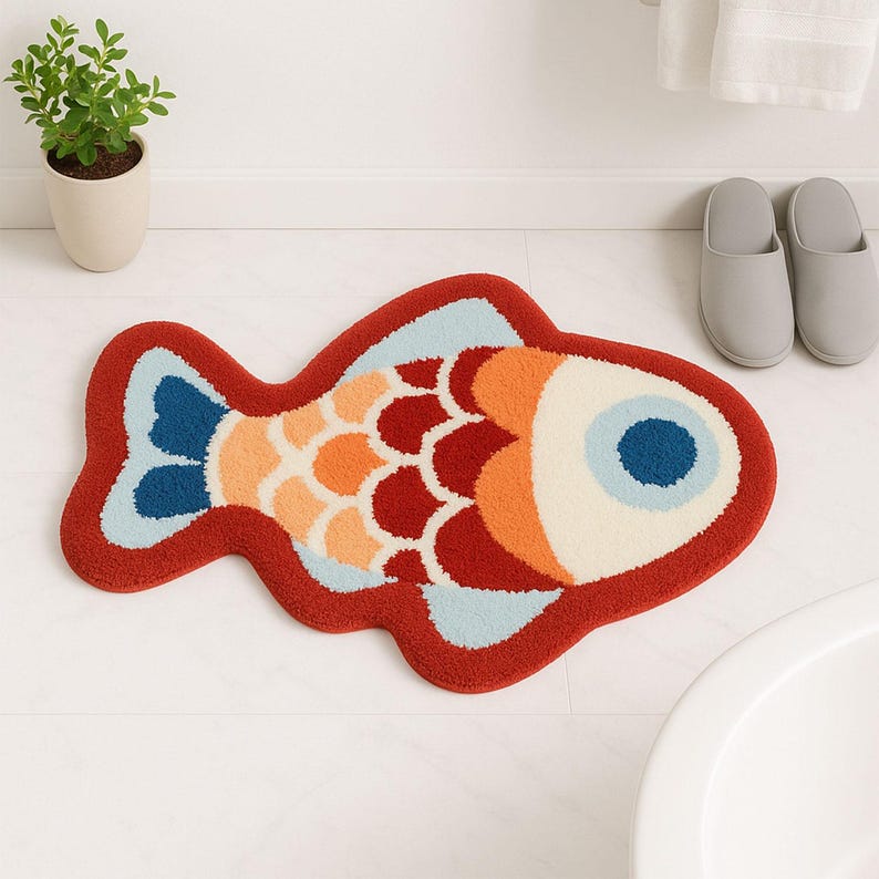 Cute Fish Bath Mat for Bathroom Décor Soft Absorbent Microfiber Bathtub ...