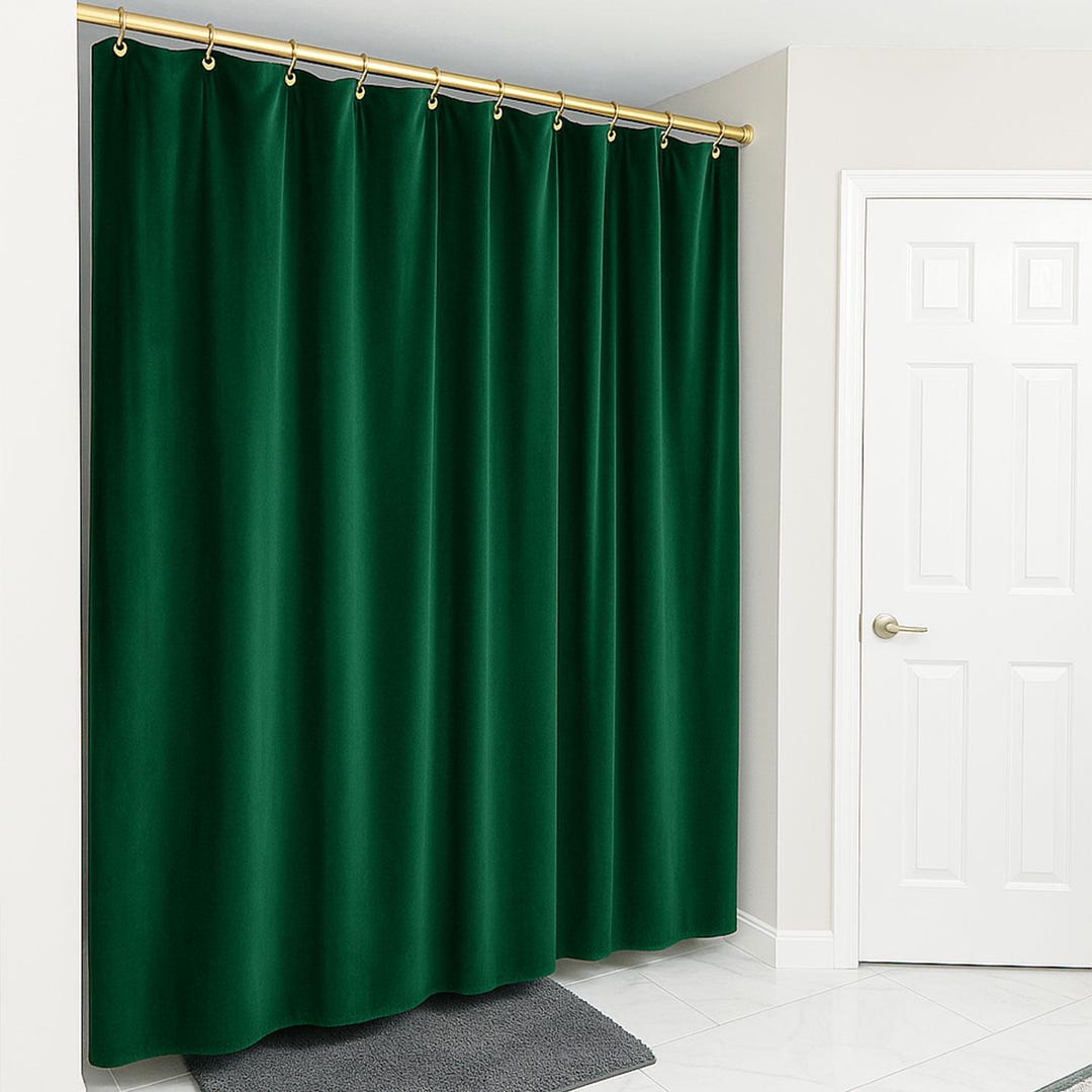 Emerald Green Velvet Shower Curtain With 12 Gold Hooks – 71x71 Inches ...