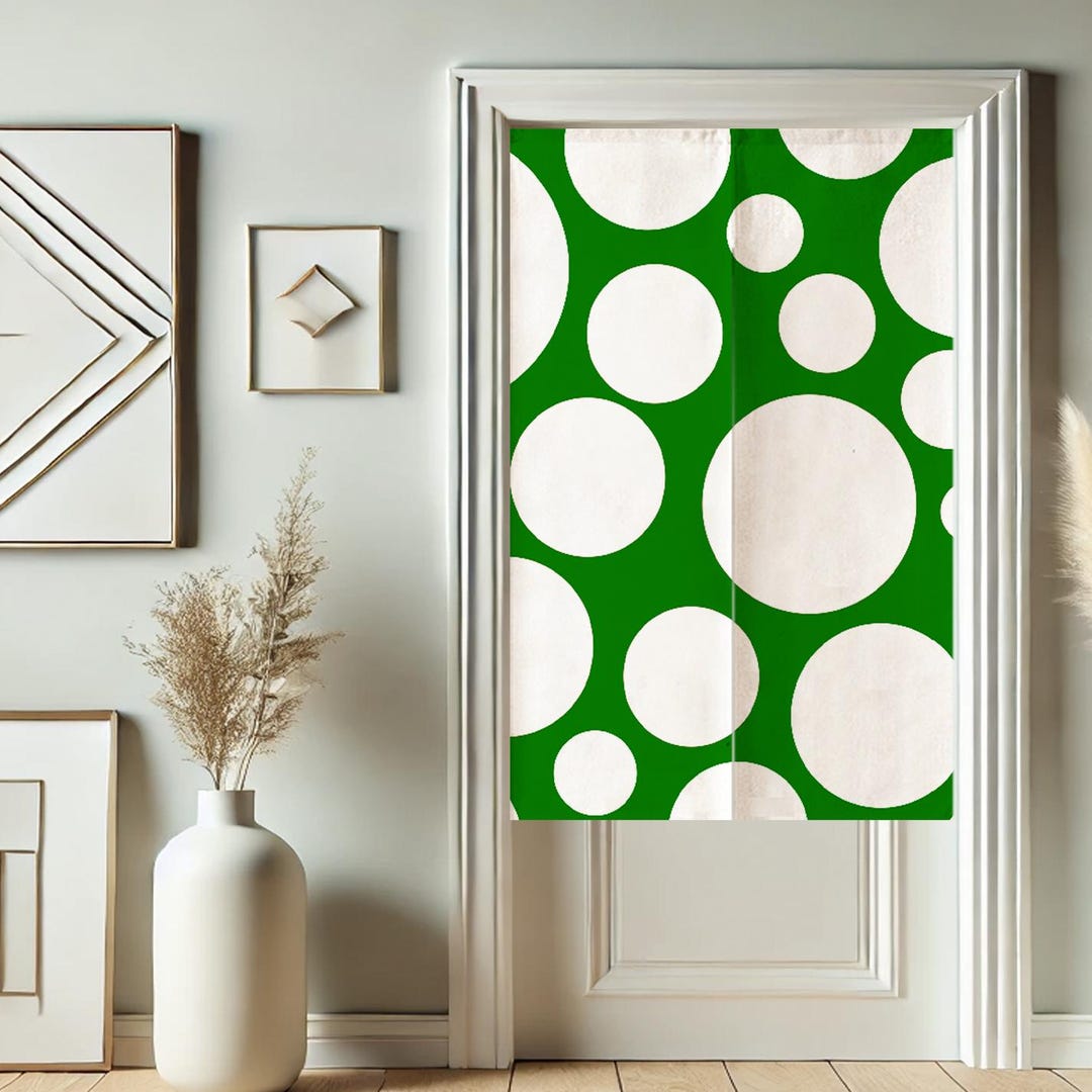 Dots Green Noren Japanese Door Curtain for Doorway Privacy, Modern ...