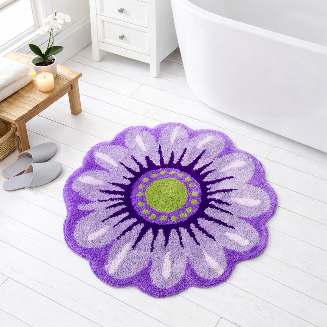 Purple Flower Bath Mat, Floral Bathroom Rugs Soft and Fluffy, Water ...