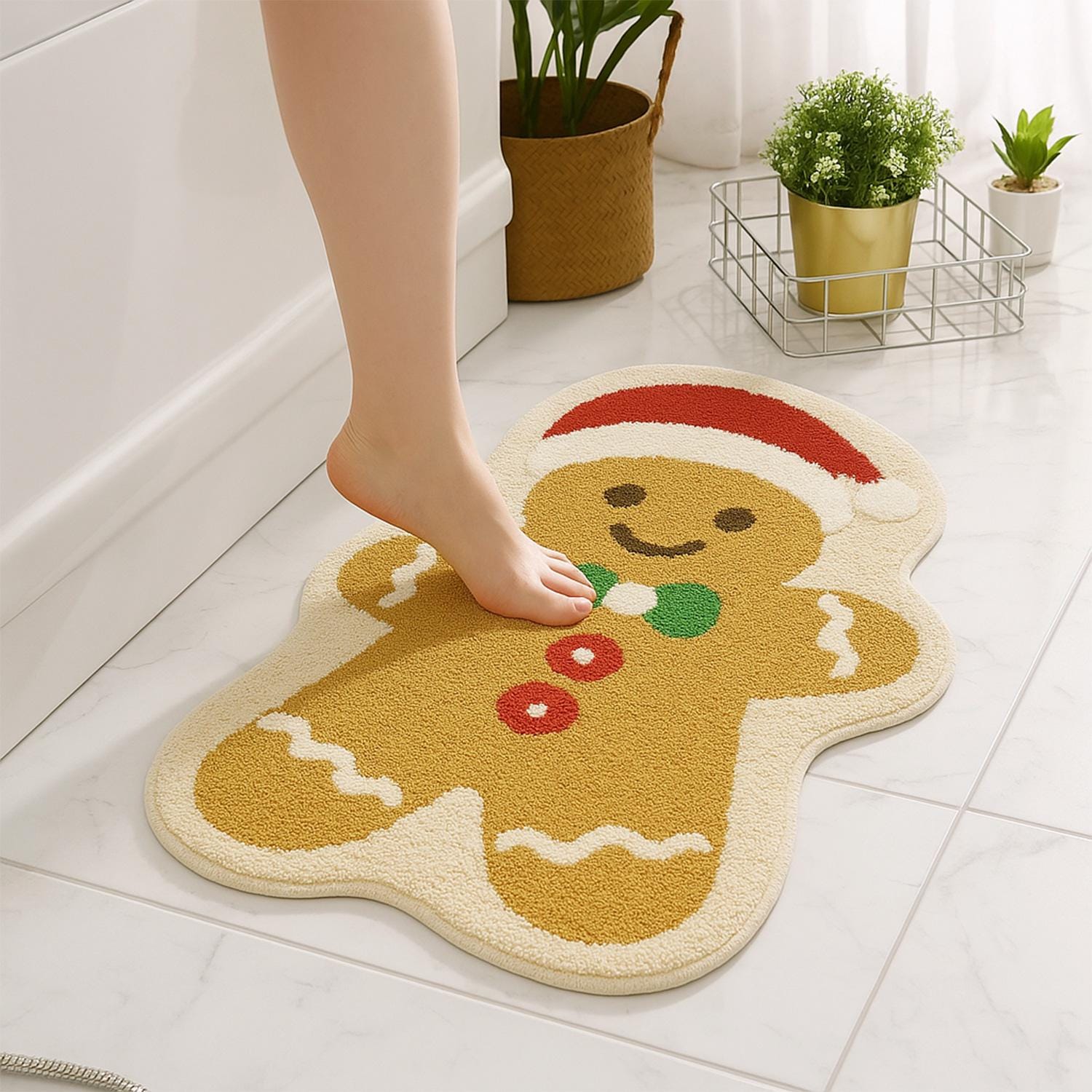 Christmas Bath Rug Gingerbread Man Bathroom Décor | Cute Xmas Bathroom ...