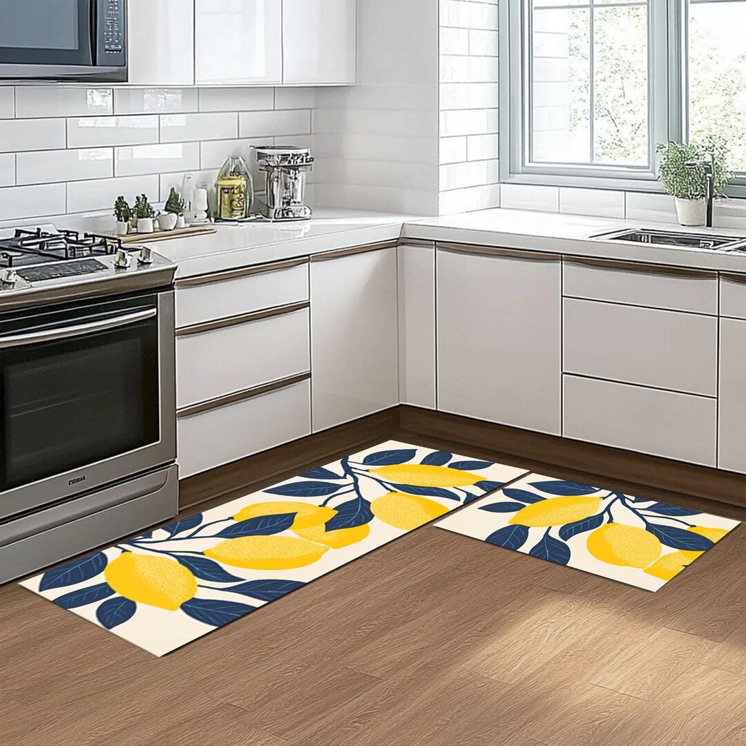 Yellow Lemon Kitchen Mat Anti-fatigue Non-slip Rug for Kitchen Dining ...