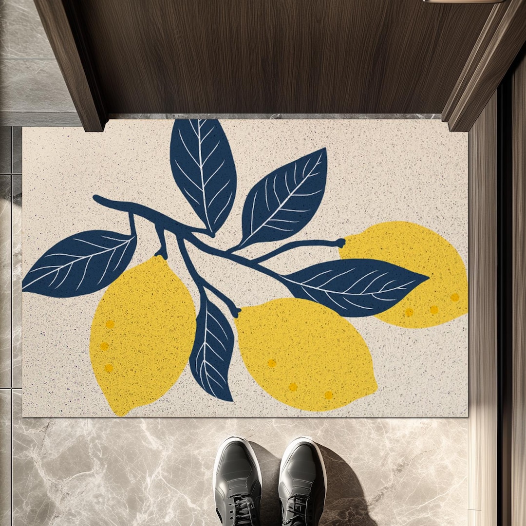 Yellow Lemon Welcome Doormat Cute Fruit PVC Indoor & Outdoor Front Door ...