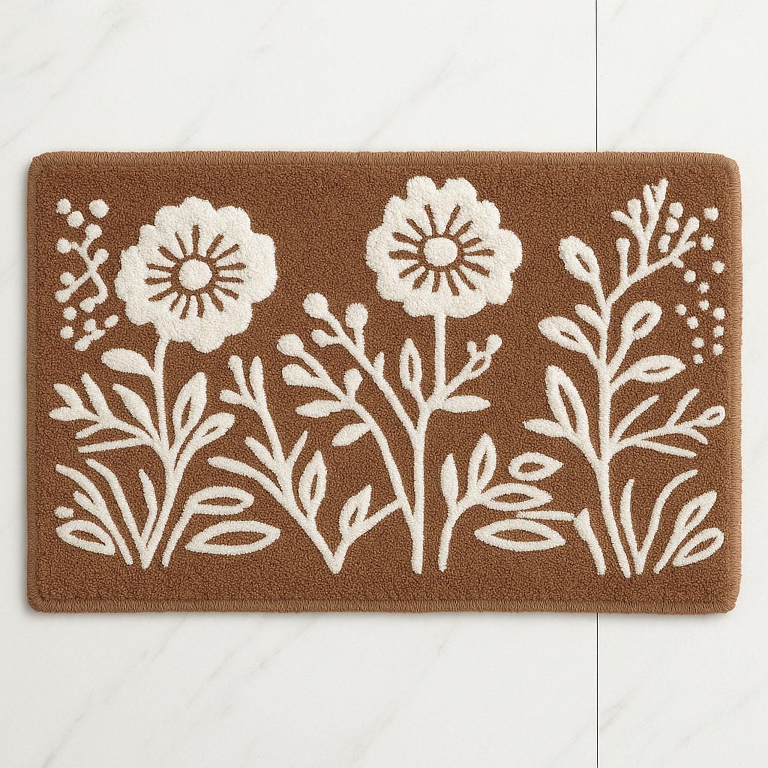 White Floral Bath Mat for Bathroom Décor – Flowers Long Soft Absorbent ...