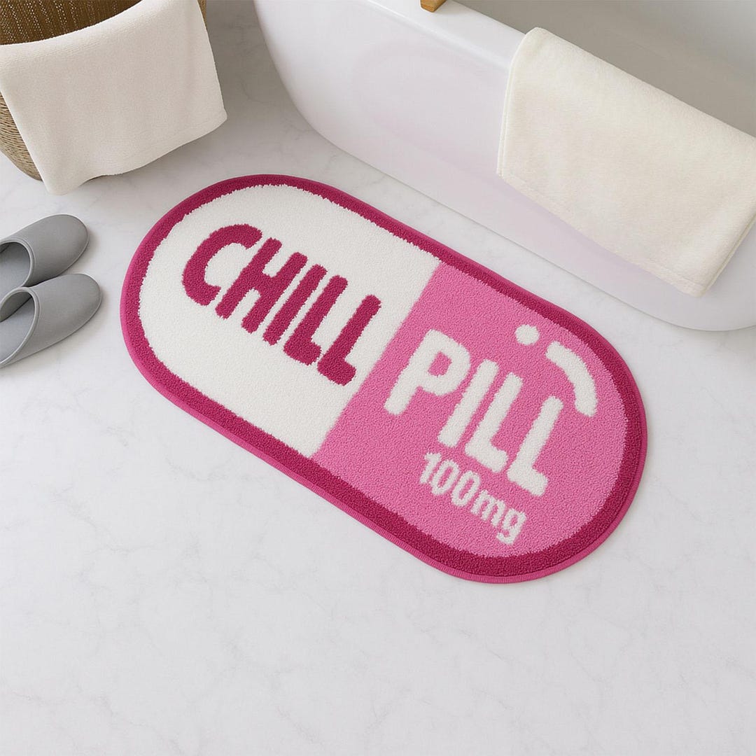 Chill Pill Bath Mat: Pink Tufted Bathroom Rug - Etsy
