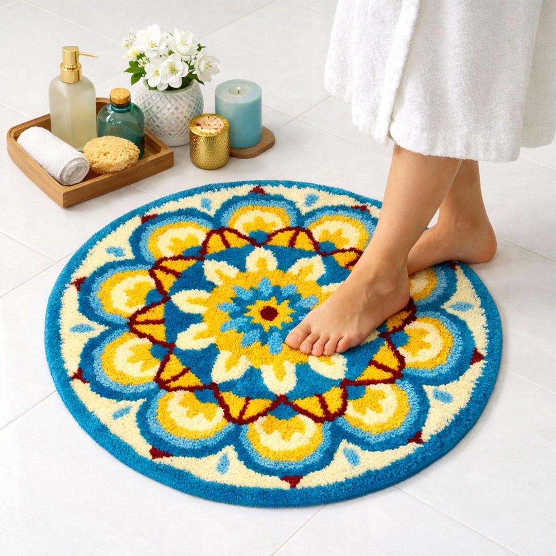Mandala Bath Mat, Round Retro Bathroom Rugs Soft and Fluffy, Water ...
