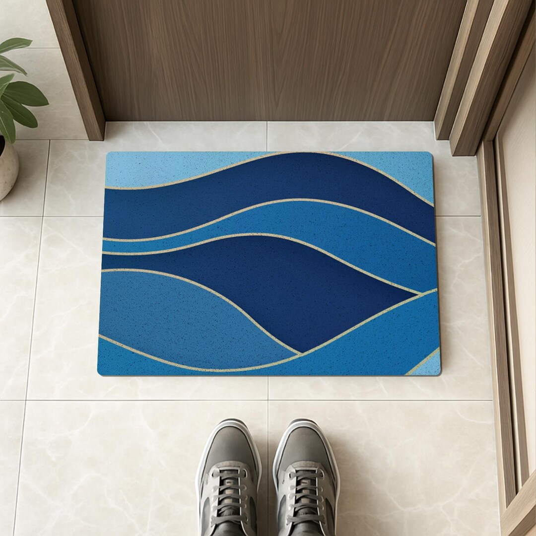Wave Welcome Doormat Blue Lines PVC Indoor & Outdoor Front Door Mat ...