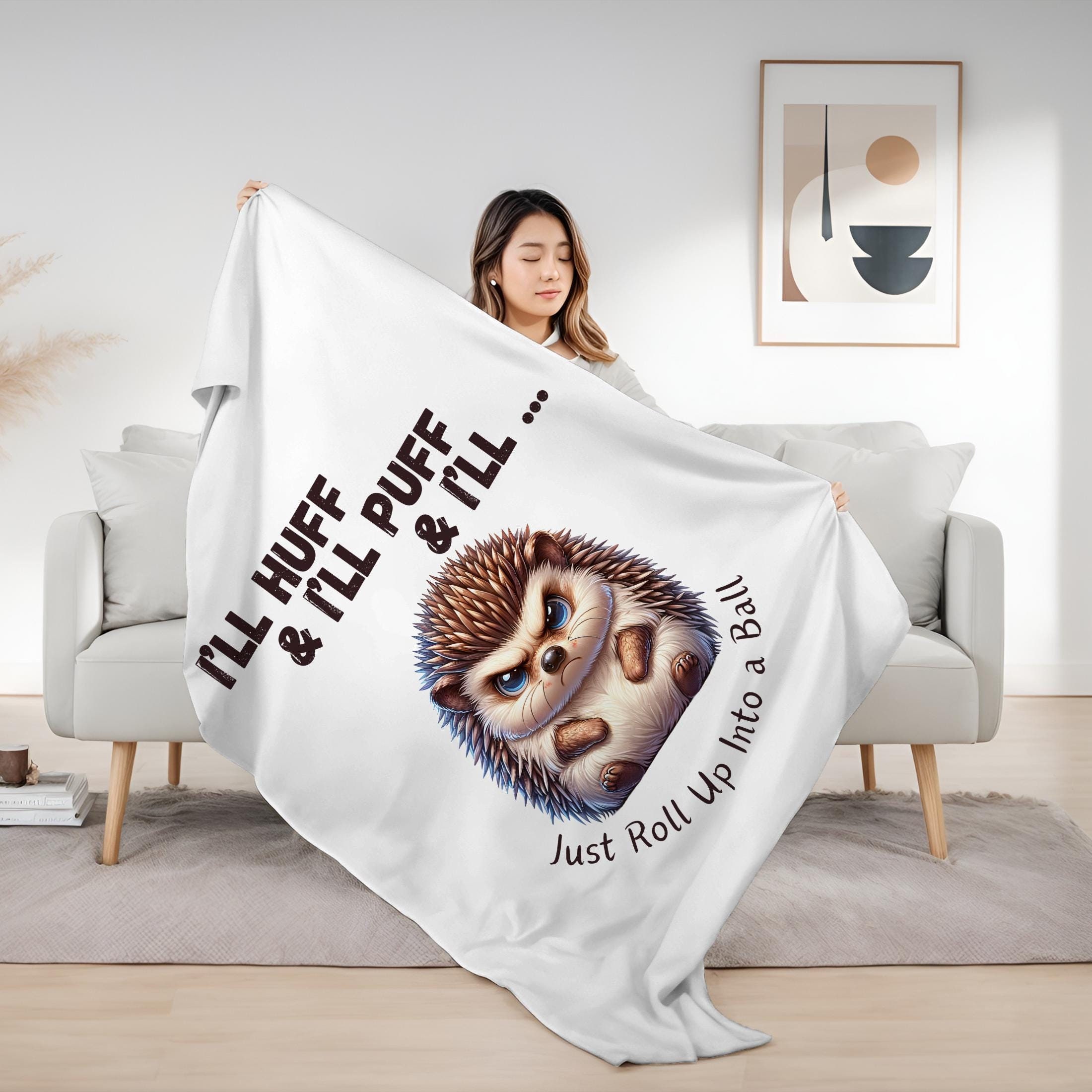Adorable Hedgehog Throw Blanket- Velveteen Plush Blanket, I'll Huff & I ...