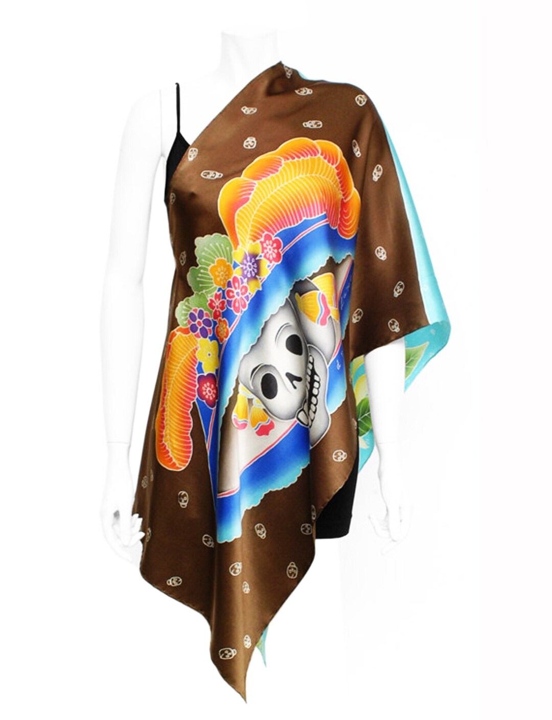 Hand Painted Silk Scarf. Day of the Dead, Dia De Los Muertos Skull ...
