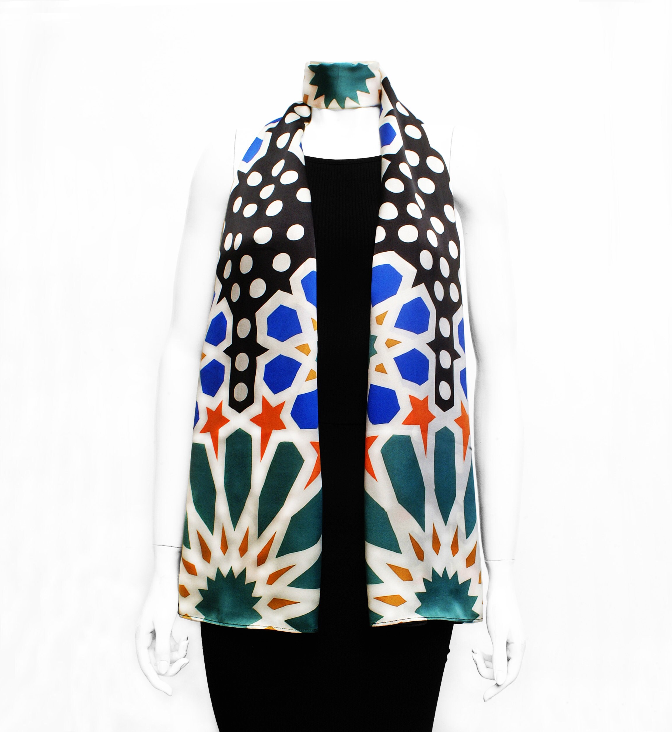 Hand Painted Silk Scarf. Spanish Granada, Alhambra, Moorish, Flamenco ...