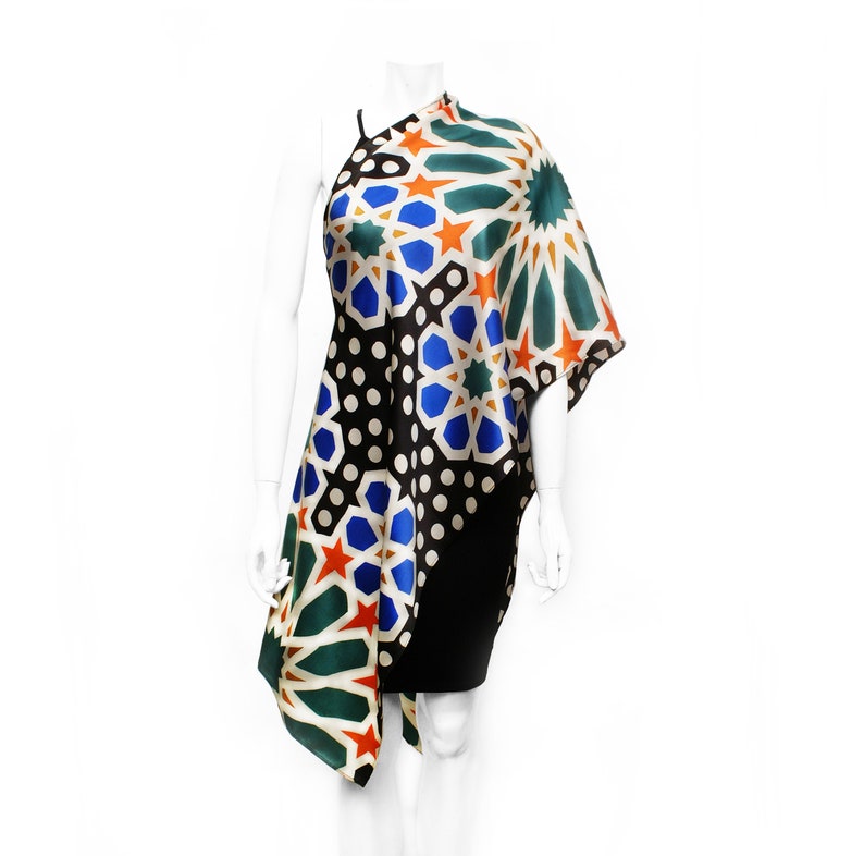 Hand Painted Silk Scarf. Spanish Granada, Alhambra, Moorish, Flamenco ...