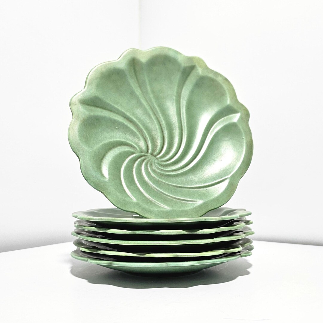 SET of 6 RARE Arthur Percy Art Deco Celadon Green Fruit Plates Gefle ...