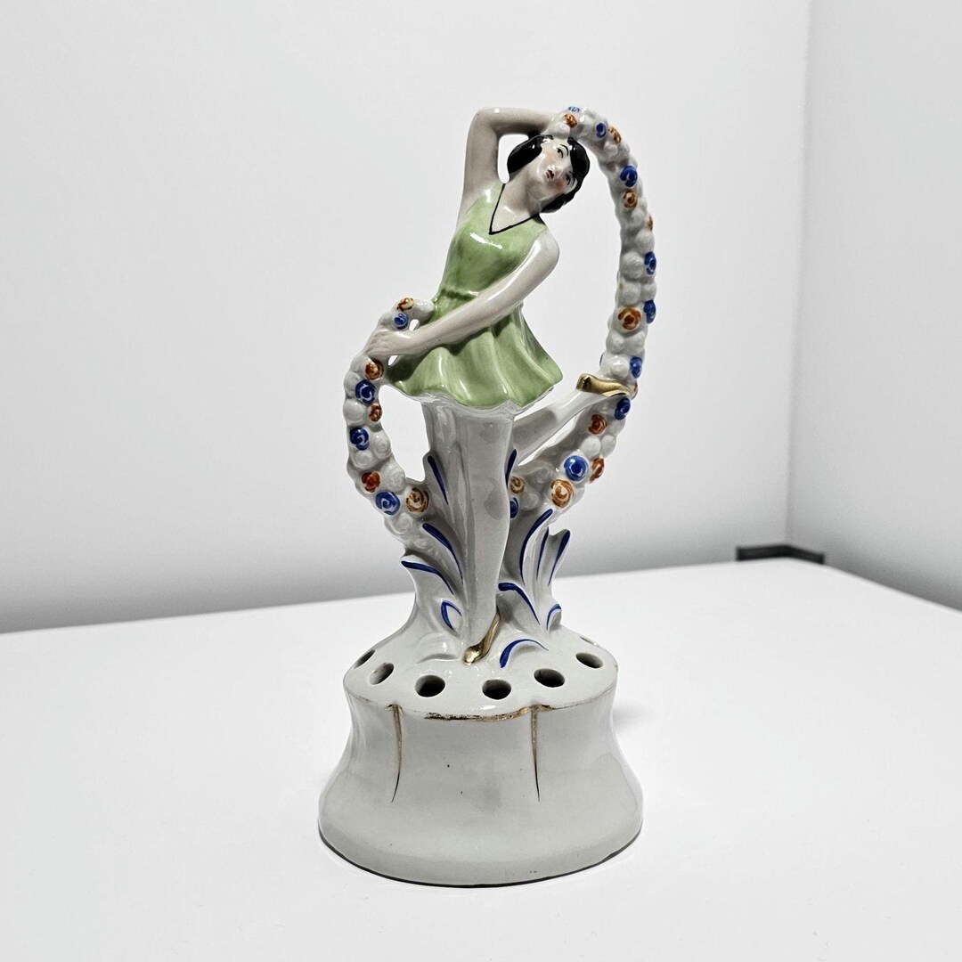 Art Deco Ballerina Flower Fakir 1930s Porcelain White Green Vintage ...