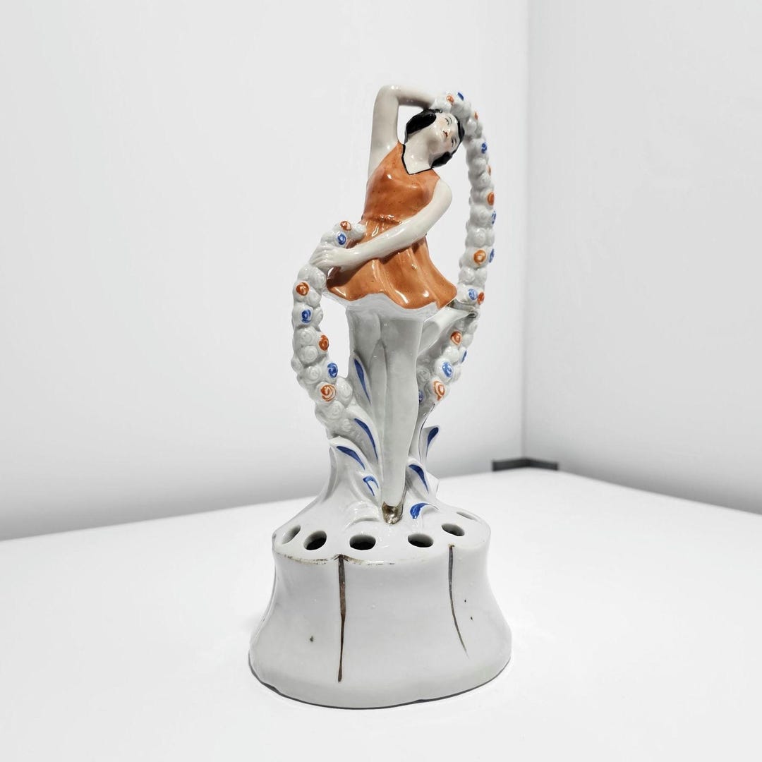 Art Deco Ballerina Flower Fakir 1930s Porcelain White Orange Vintage ...
