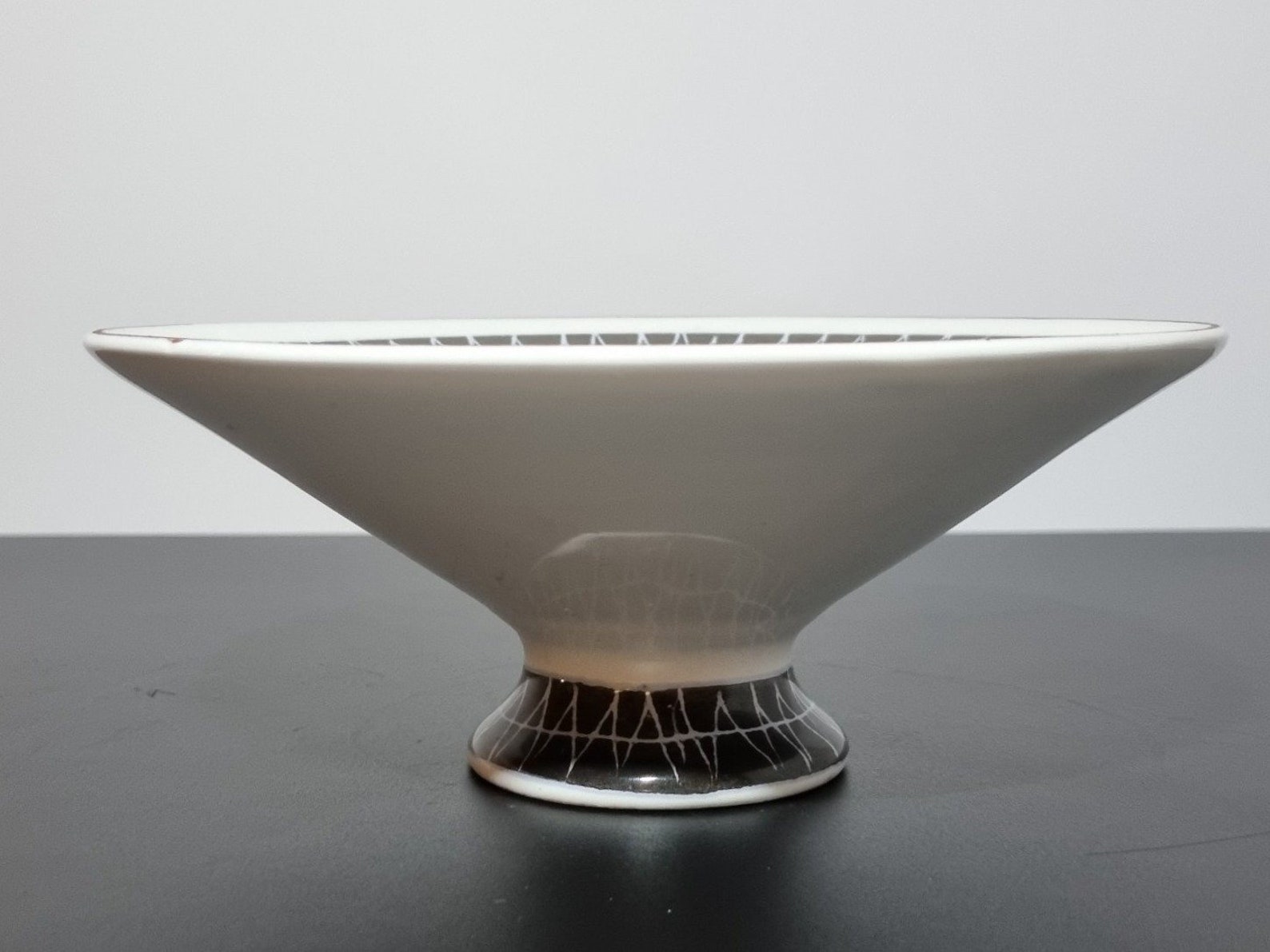 VERY RARE Vintage Ingrid Atterberg Ceramics Foot Bowl Black White Decor ...