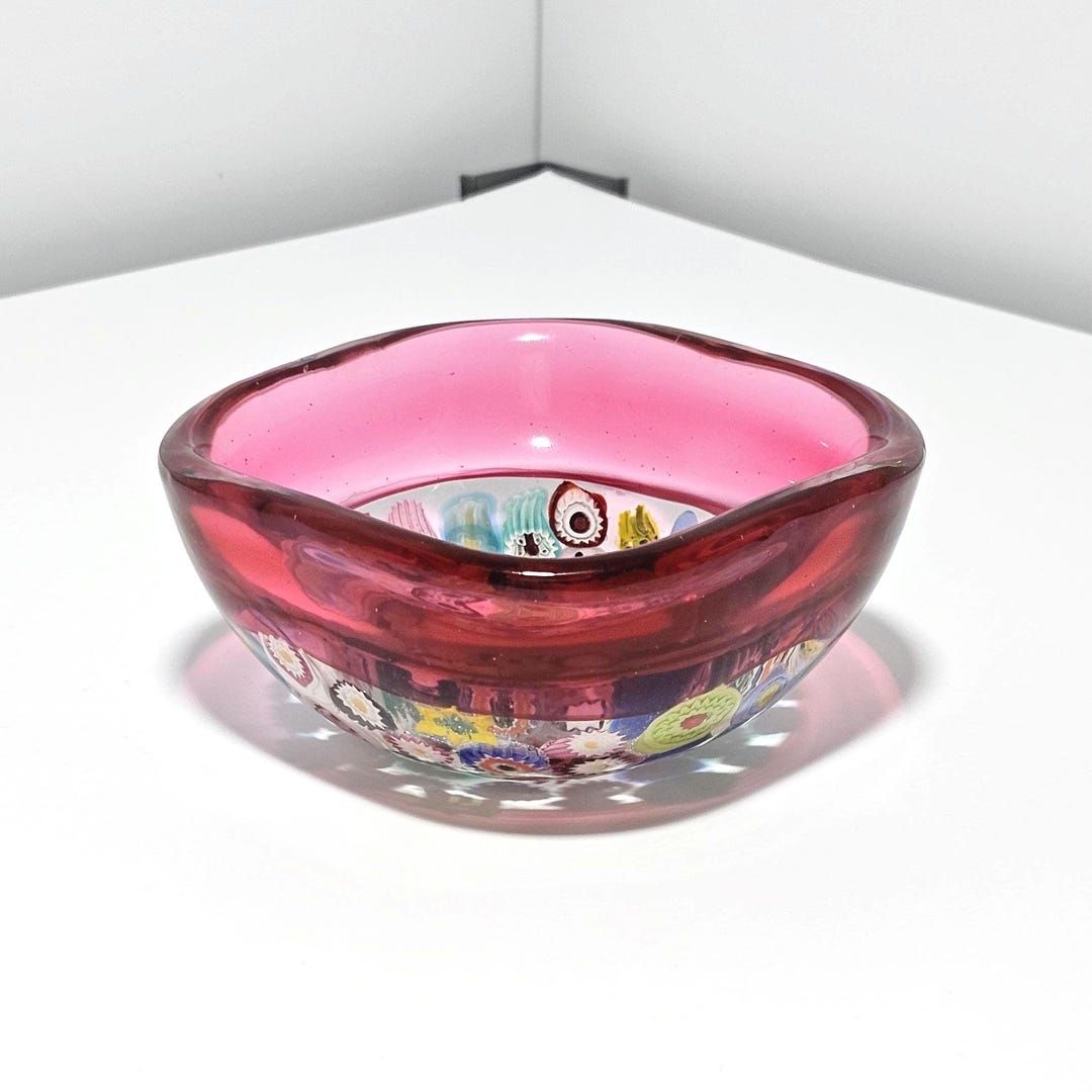 Millefiori Murano Glass Bowl Pink Glass Floral Patterns Handmade ...