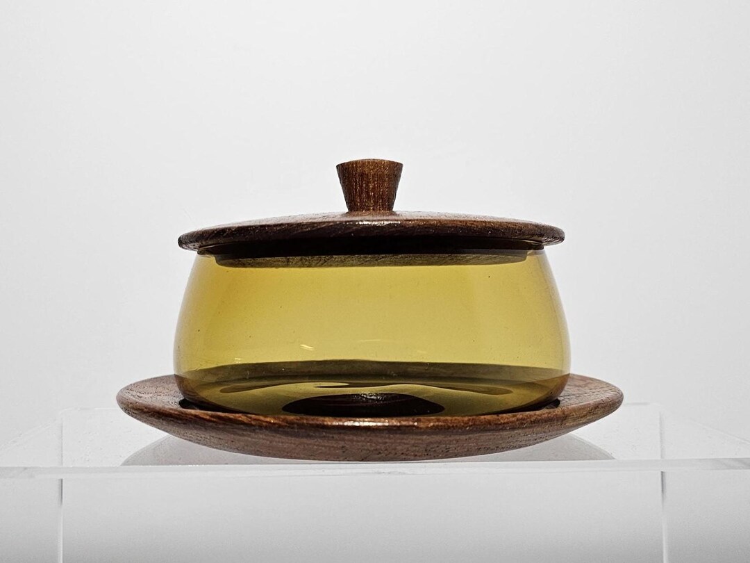 Karl Holmberg MARMALADE JAR Teak Wood and Dark Yellow Toned Glass ...