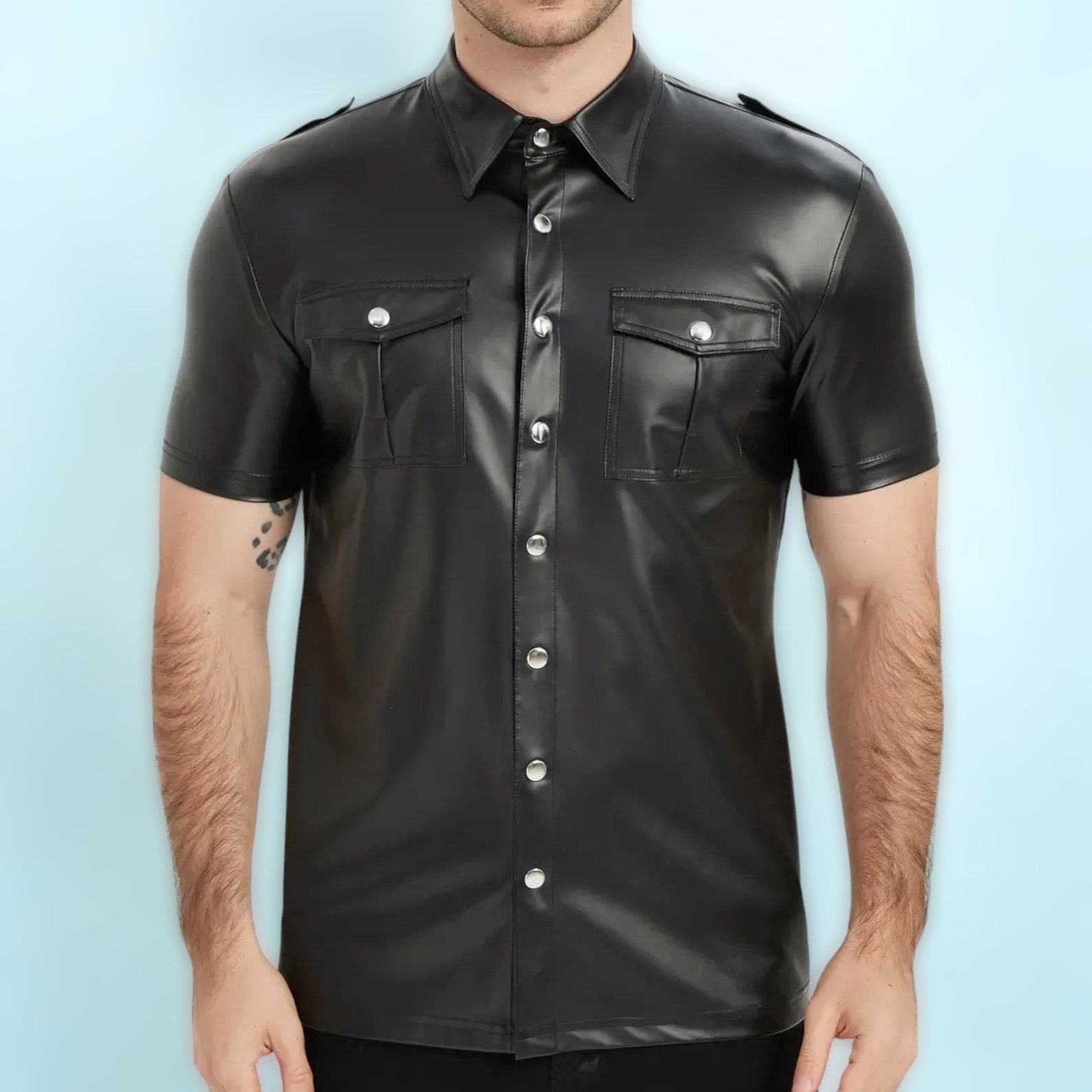 Leather Short Sleeve Street Style Button-up Collar for Motorcycle ...
