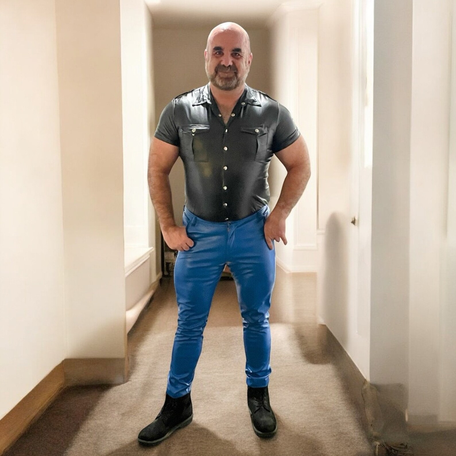 Leather Short Sleeve Street Style Button-up Collar for Motorcycle ...