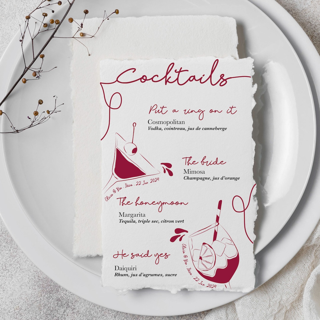 Wedding Cocktail Menu Invitation Line Drawing for Event - Etsy