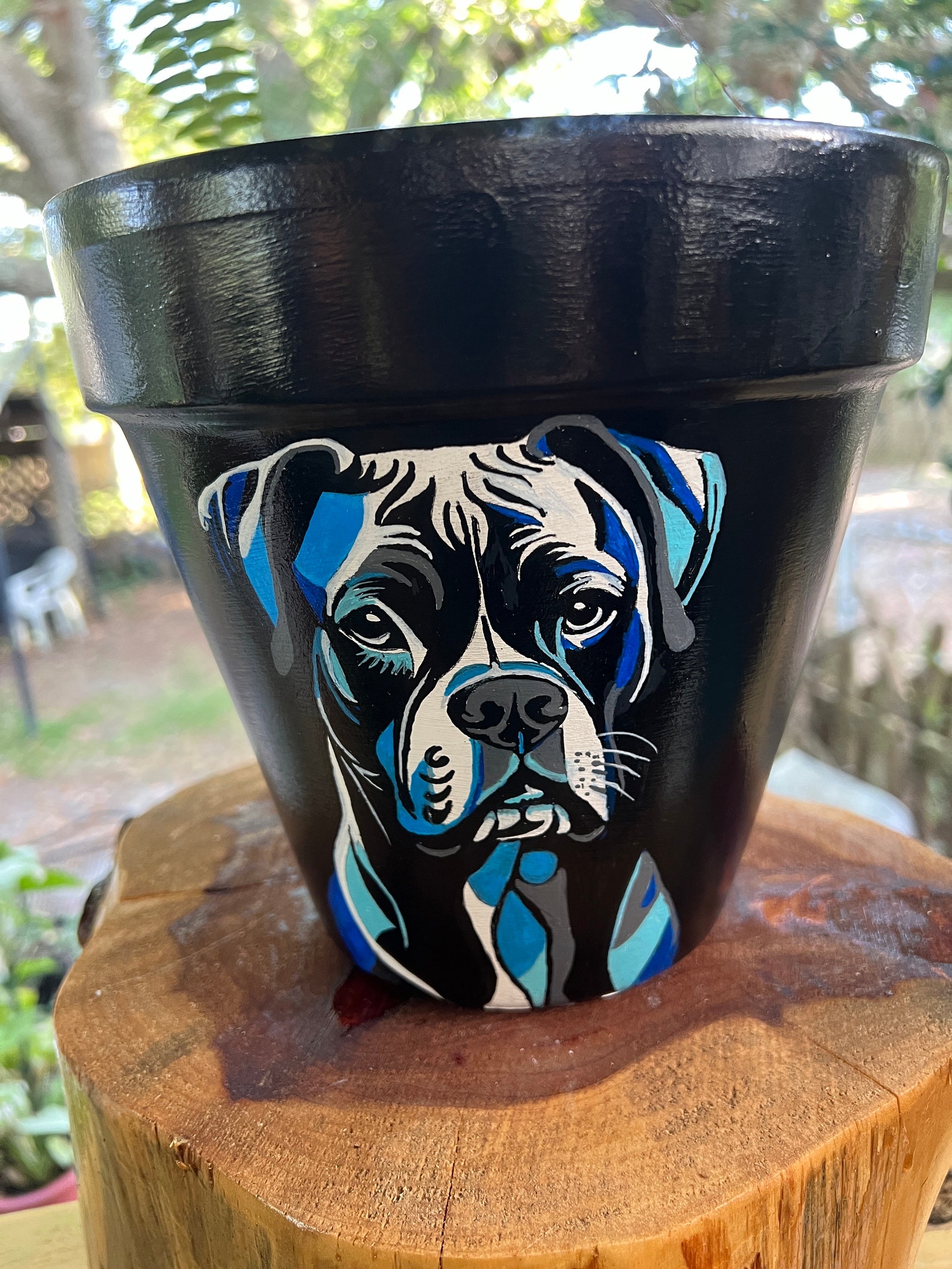 Boxer on Black 8 Inch Pot - Etsy