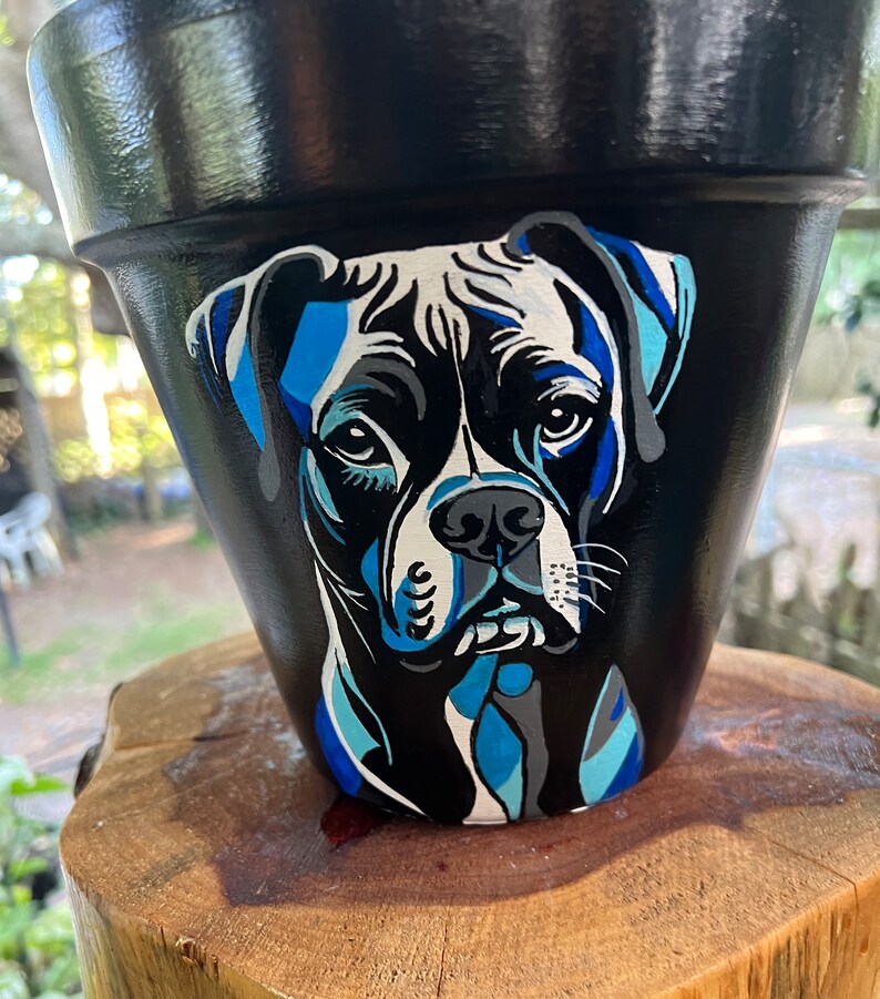Boxer on Black 8 Inch Pot - Etsy
