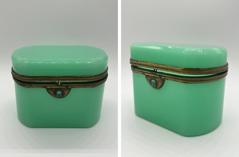 Antique French Green Opaline Glass Rectangular Jewellery Casket Box ...