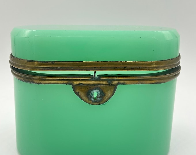 Antique French Green Opaline Glass Rectangular Jewellery Casket Box ...