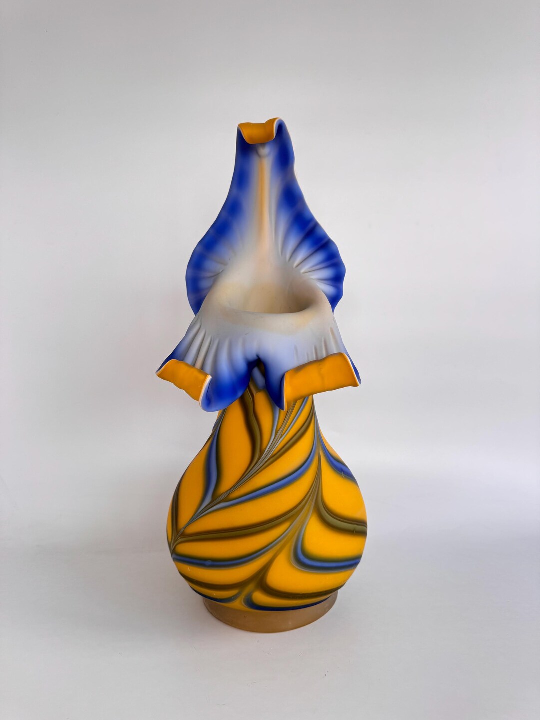 Essie Zareh Baijan Glass Art Vase: Hand-blown Yellow & Cobalt Blue ...
