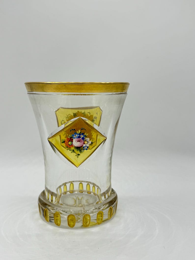 Antique Bohemian Biedermeier Glass Beaker: Hand-painted Enamel, 1830s ...
