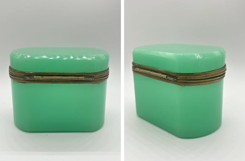 Antique French Green Opaline Glass Rectangular Jewellery Casket Box ...