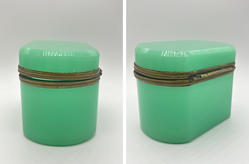 Antique French Green Opaline Glass Rectangular Jewellery Casket Box ...