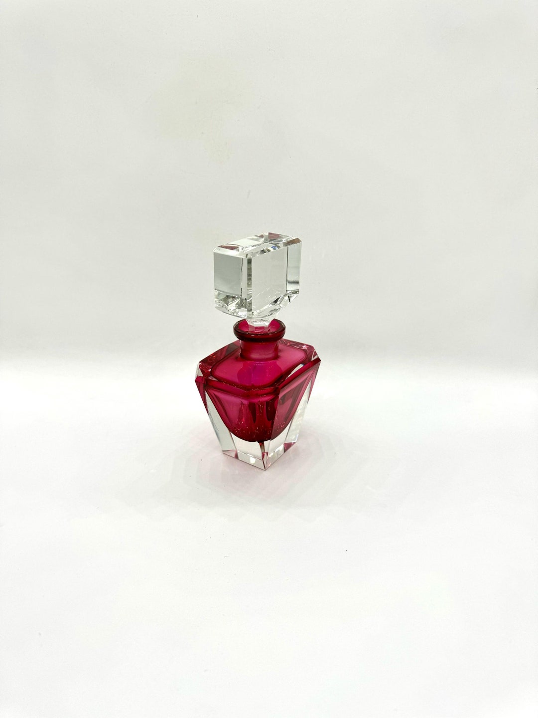 Vintage Murano Ruby Red Crystal Perfume Bottle With Faceted Stopper - Etsy
