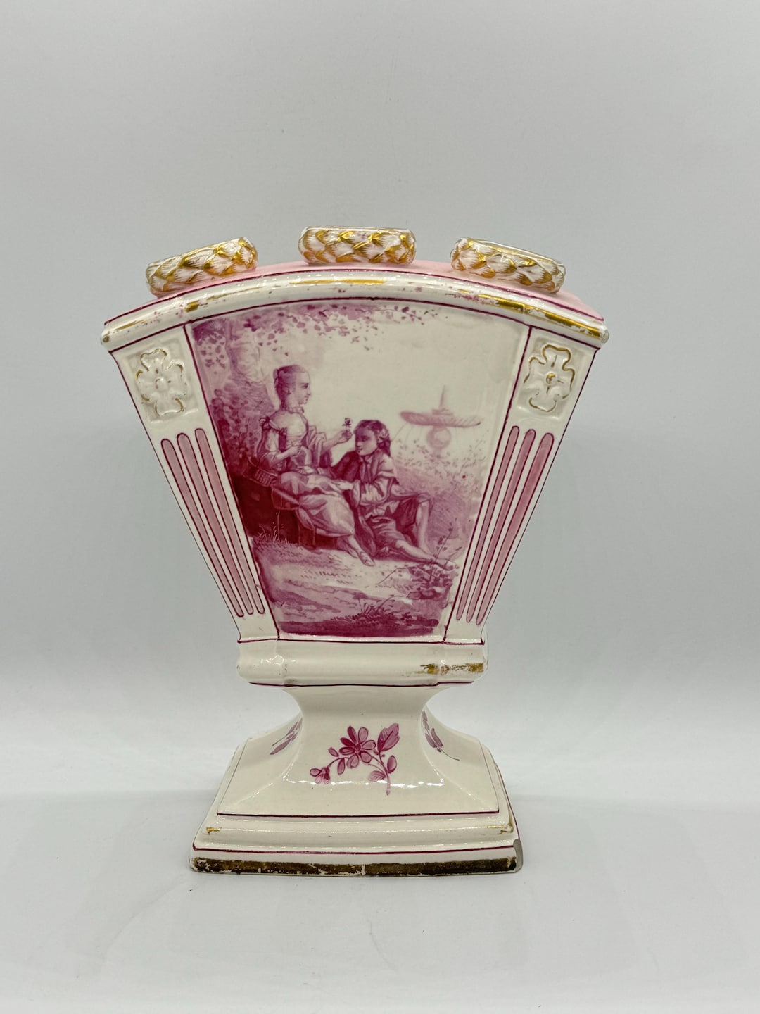 Antique Höchst Porcelain Tulip Vase With Purple Transfer Scene and ...
