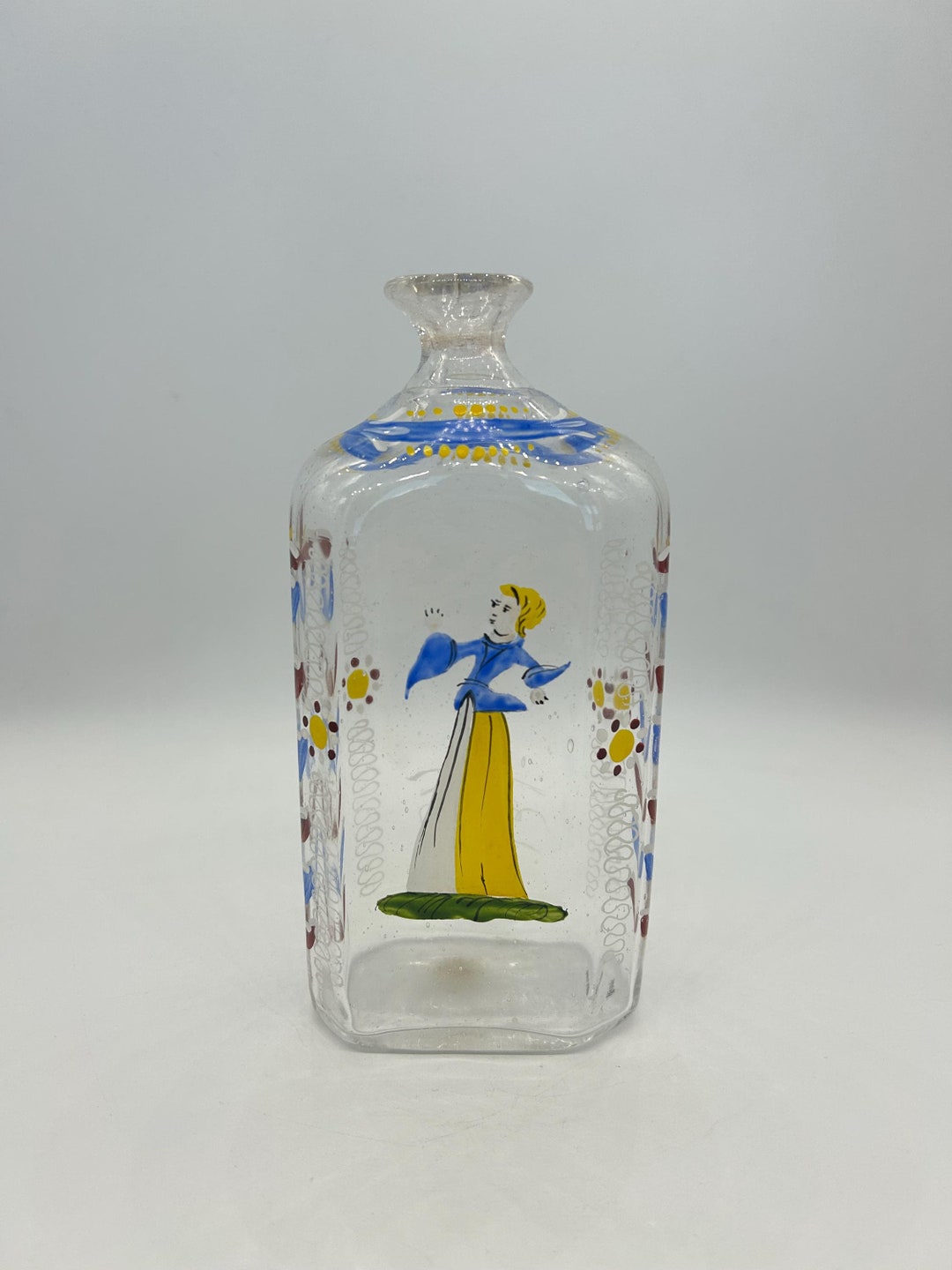 Antique Bohemian? Hand Painted Stiegel Type Glass Enamelled Bottle ...