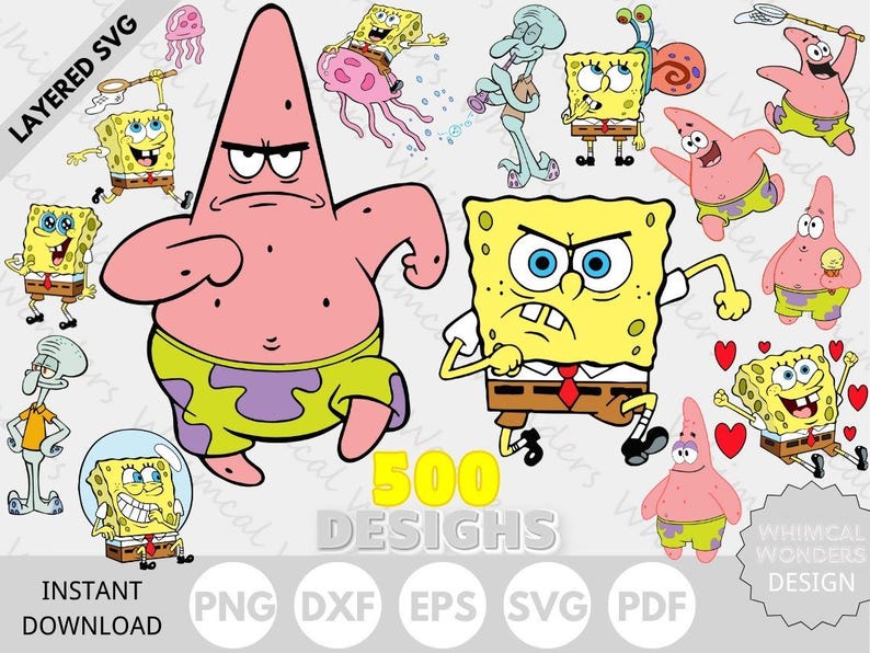 Spongebob SVG Cliparts Bundle,spongebob Funny Png,spongebob Cartoon ...