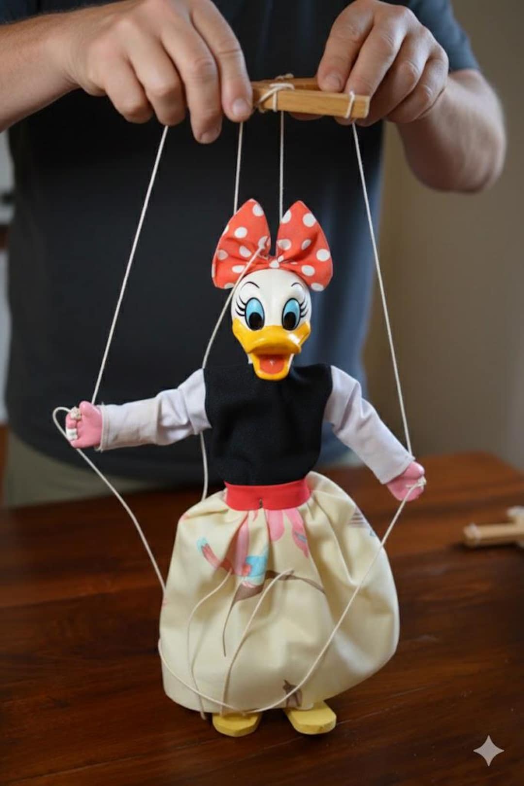 Vintage Female Duck Marionette With Polka Dot Bandana and Yellow Skirt ...