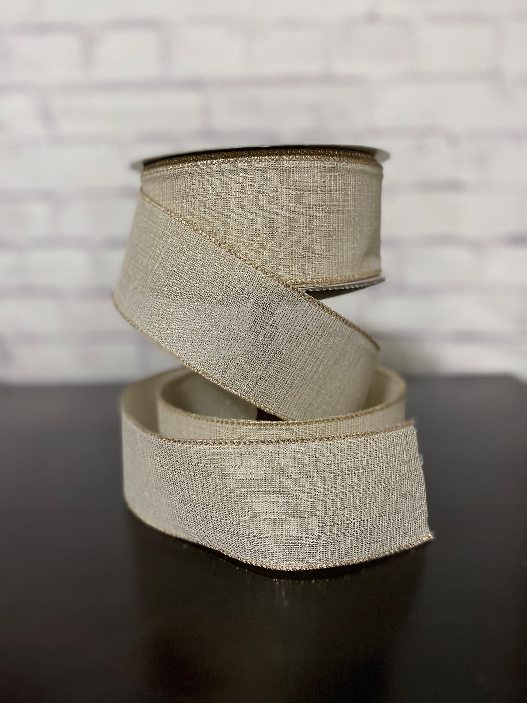 Beige Gold Shimmer Ribbon, Gold and Cream, Winter Christmas Holiday 2.5 ...
