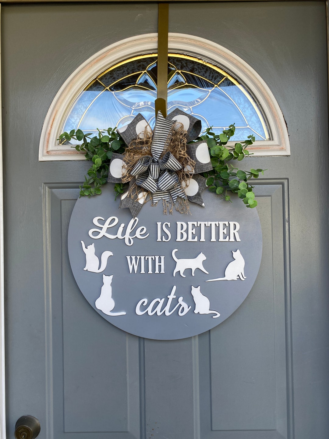 Cat Door Hanger, Cat Lover Door Decor, Personalized Cat Door Decor ...