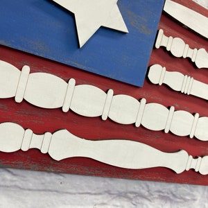 Stars and Stripes Sign, Faux Spindle Farmhouse Flag, Red White Blue Shelf Leaner, 3D Laser Cut ...