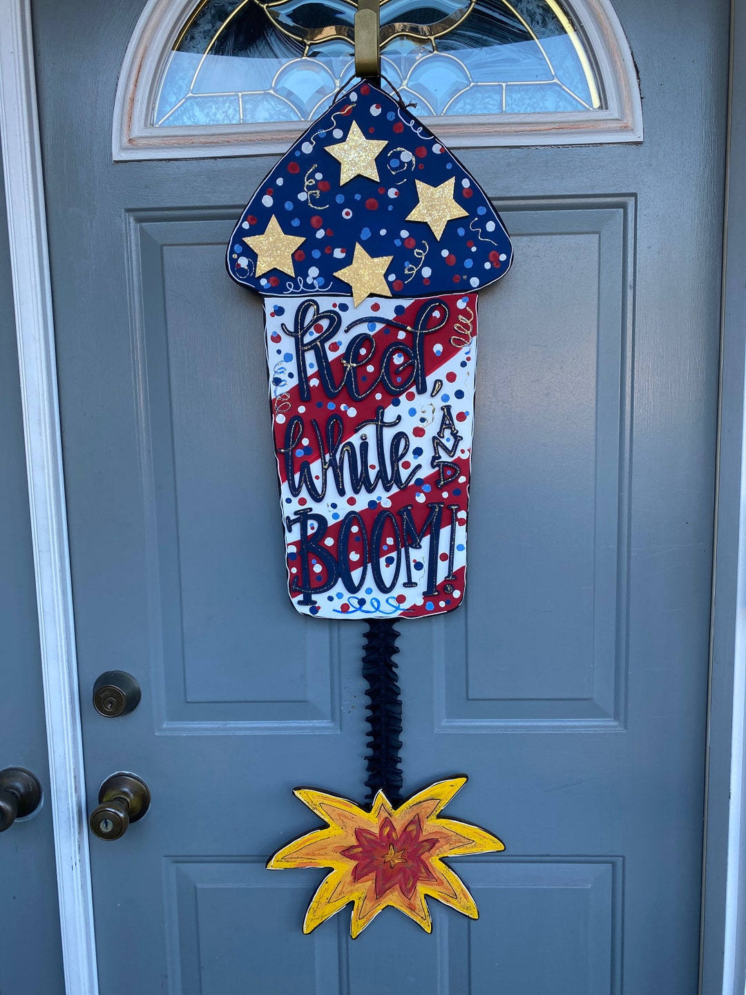 Red White Boom Firecracker Door Hanger, Patriotic Wall Decor, Red White ...