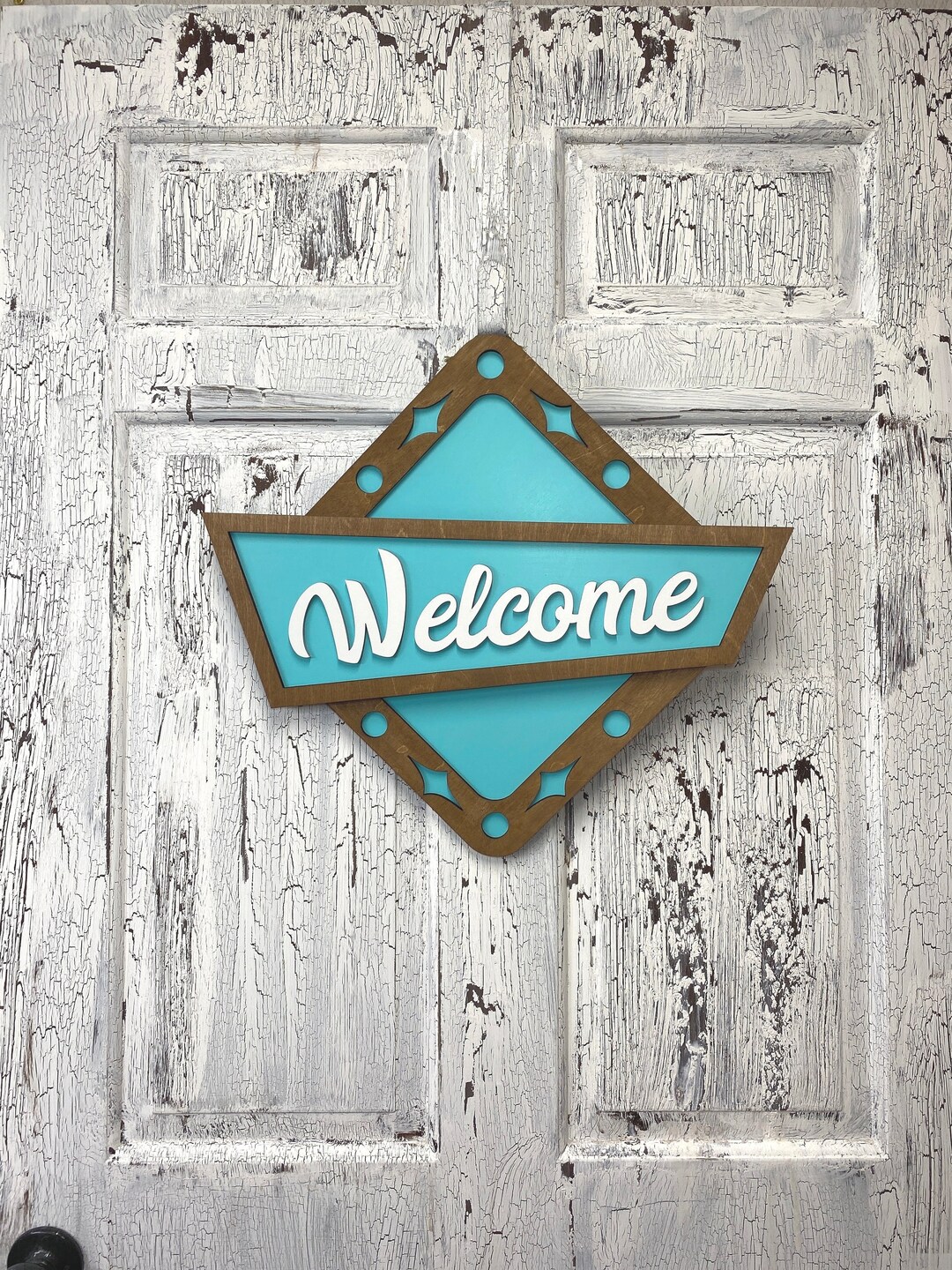 Mid-century Modern Welcome Door Wreath, Retro Welcome Front Door Hanger ...